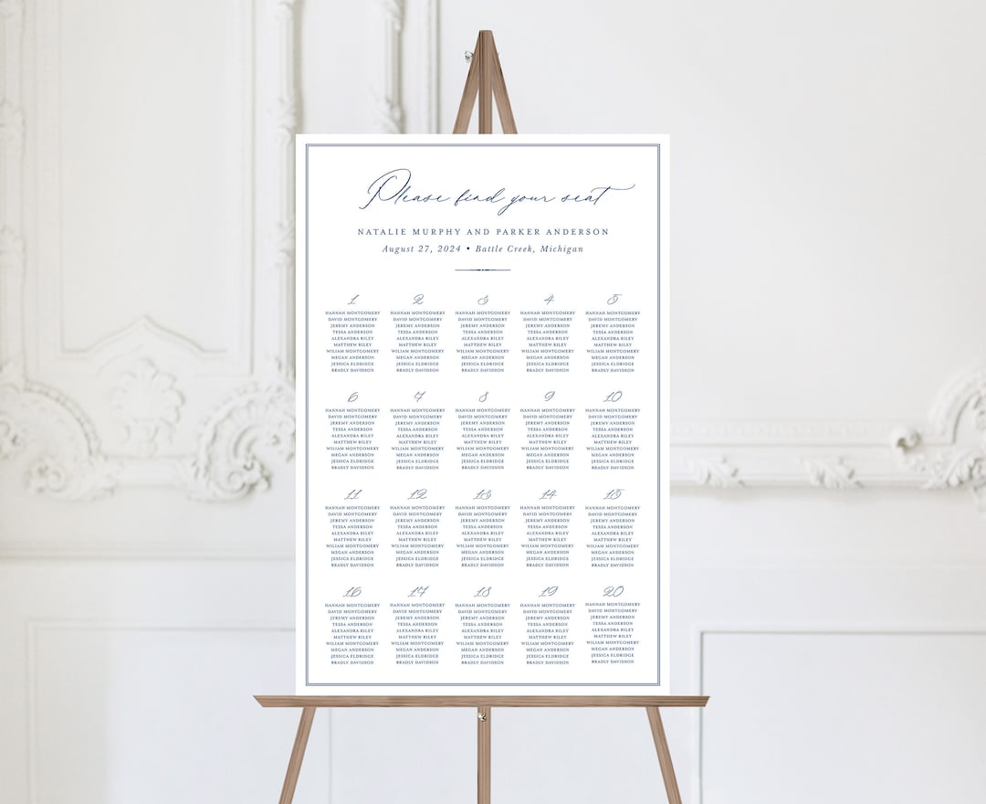 Printable Blue and White Wedding Seating Chart Template With Delft Blue ...