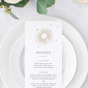 Printable Vintage Celestial Wedding Menu Card Template With Gold Moon ...