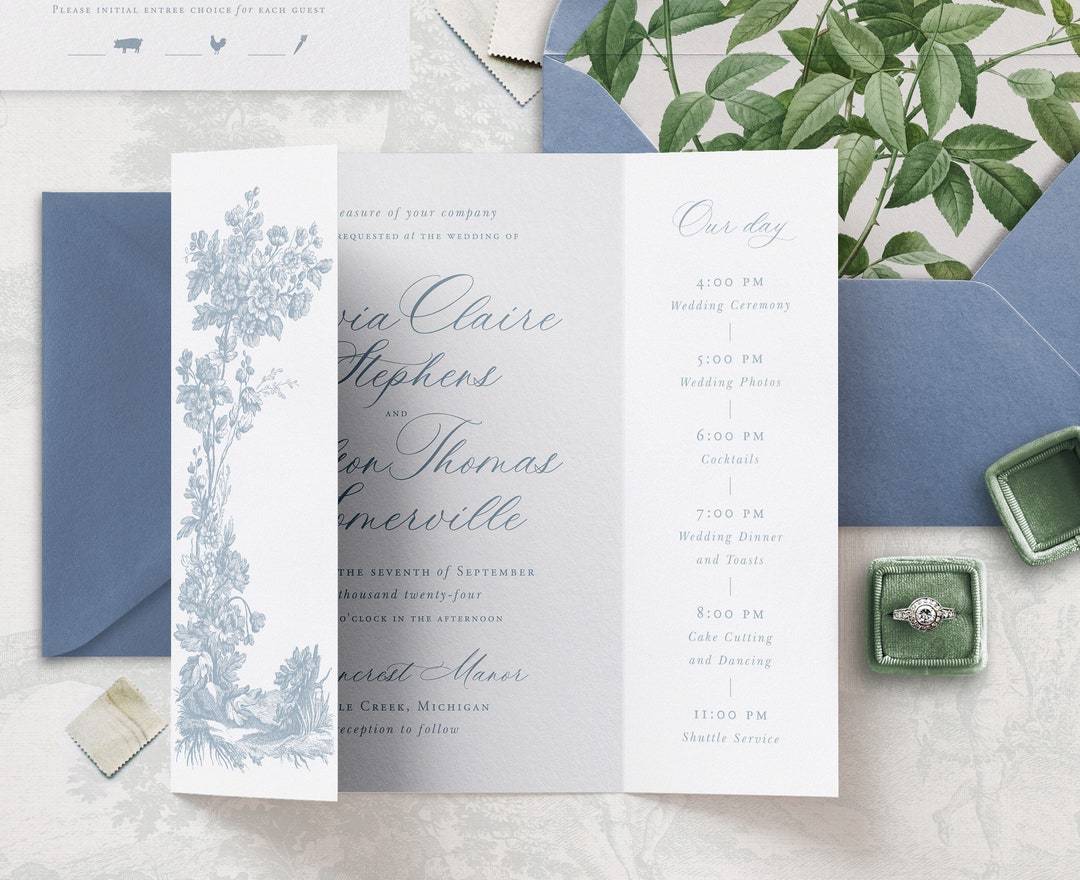 Romantic Gate-fold Wedding Invitation Template With Vintage Floral Arch ...