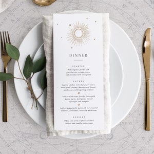 Printable Vintage Celestial Wedding Menu Card Template With Gold Moon ...