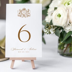 Printable Wedding Table Numbers Template With Golden Royal Crest ...