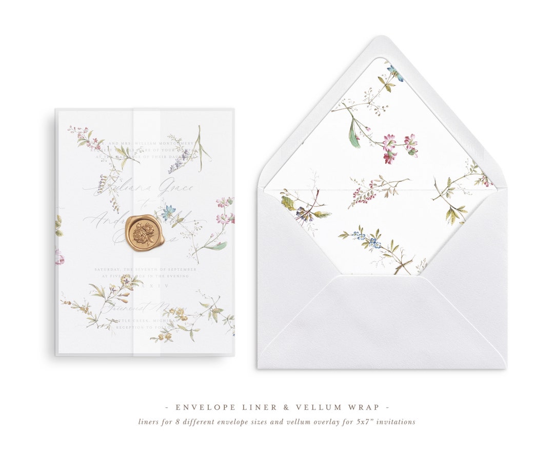 Printable Wedding Vellum Overlay and Envelope Liner for 5x7 Wedding ...
