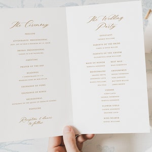 Printable Wedding Program Template With Gold Filigree Frame, Editable Elegant Classic Order of ...