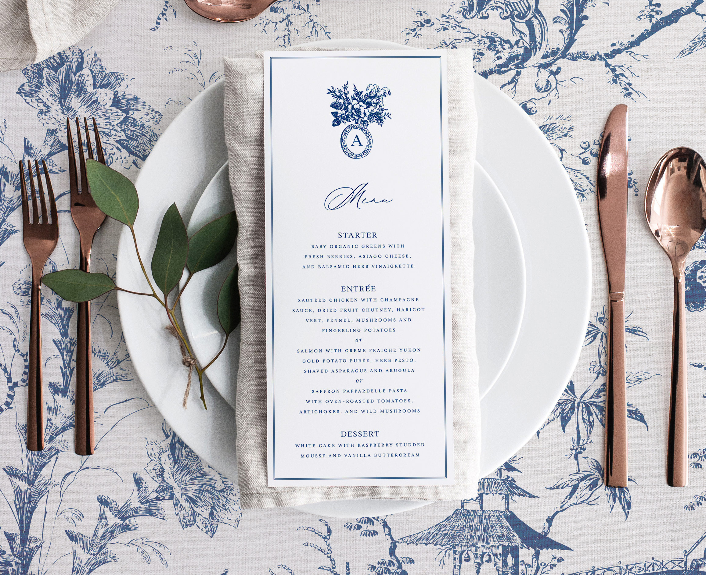 Printable Wedding Menu Card Template in Blue and White, Editable ...