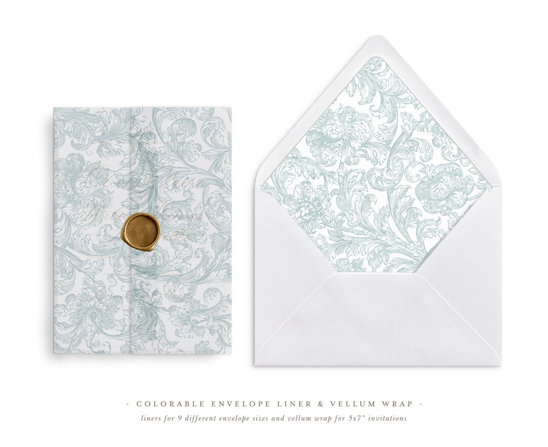 Colorable & Printable Wedding Vellum Wrap and Envelope Liner for 5x7 ...
