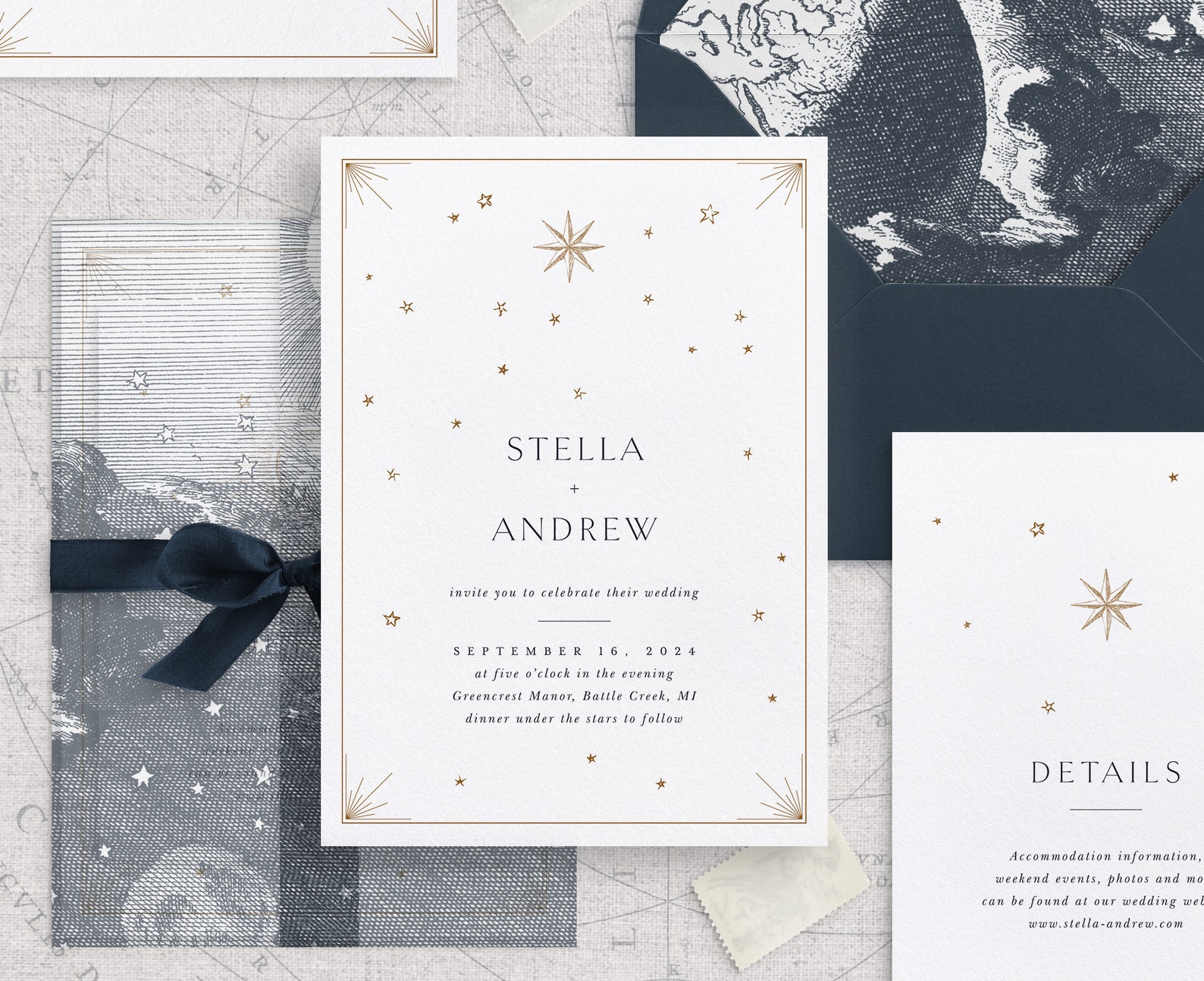 Printable Vintage Celestial Wedding Invitation Template Set With Moon ...