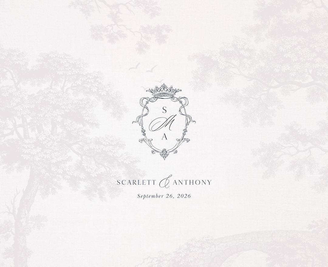 Royal Princess Wedding Crest – Personalized Vintage Line Art Monogram ...