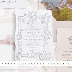 Printable Wedding Invitation Template Set With Filigree - Etsy