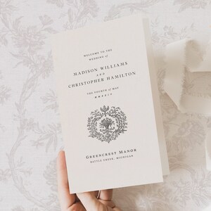 Printable Vintage Book Style Wedding Program Template, Editable Elegant ...