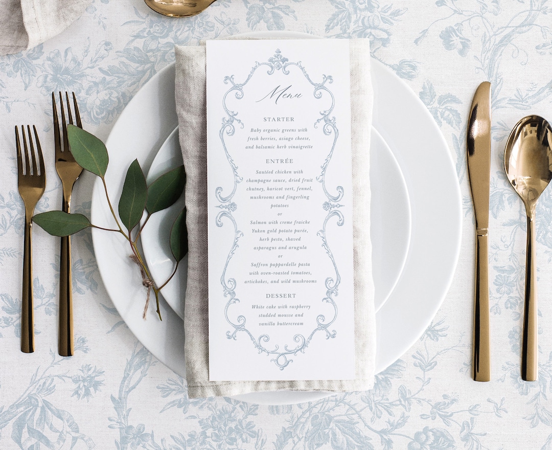 Printable Wedding Menu Card Template With Victorian Frame, Editable ...