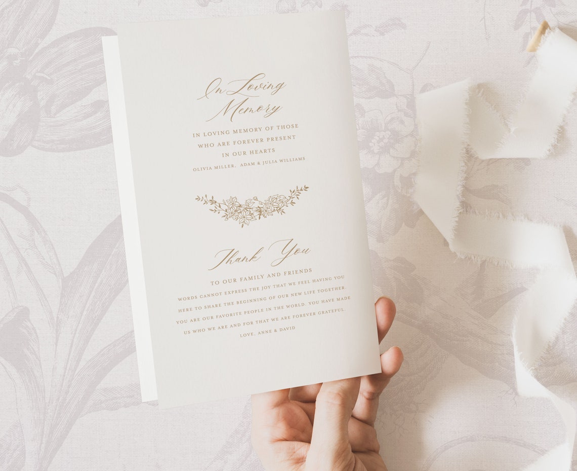 Printable Wedding Program Template With Gold Floral Wreath, Editable ...
