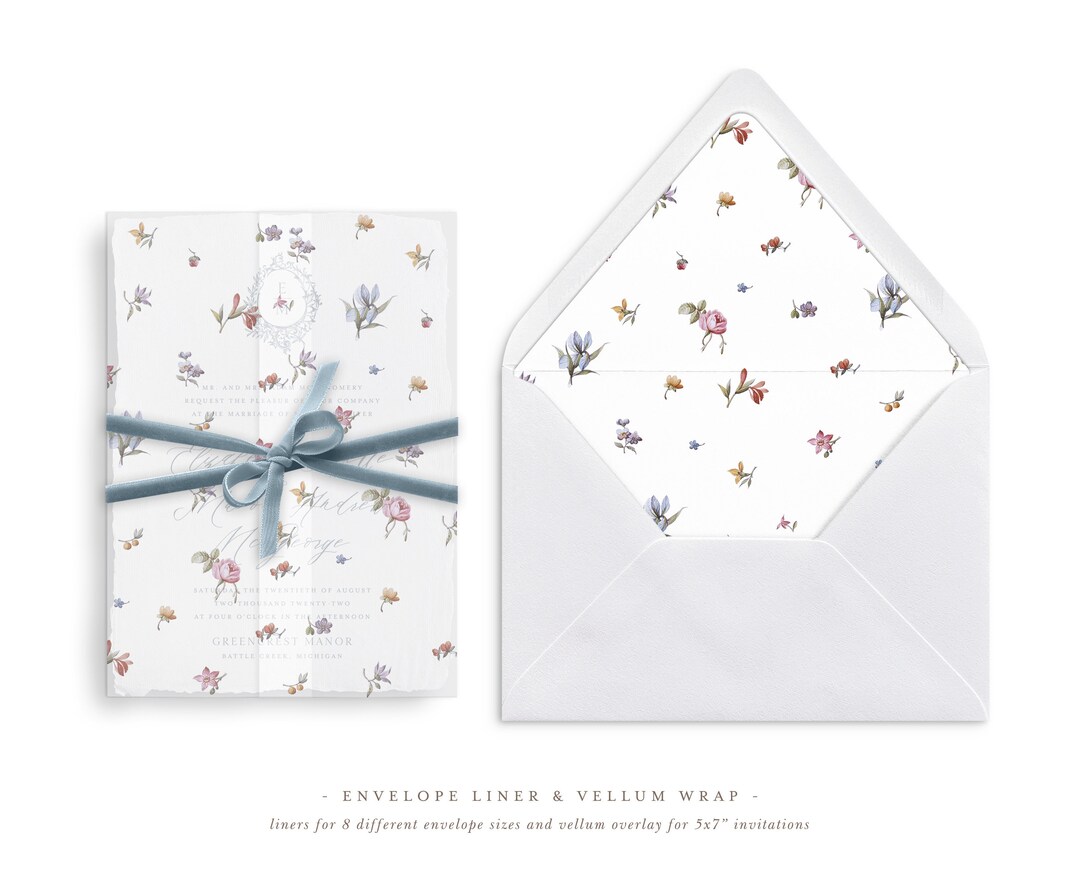 Printable Wedding Vellum Wrap and Envelope Liner for 5x7 Wedding ...