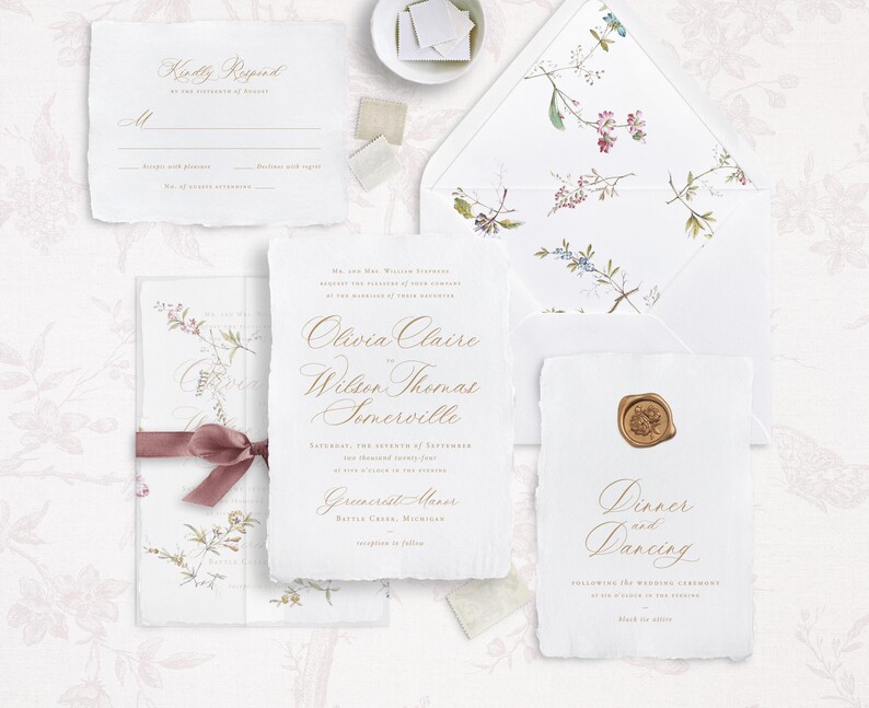 Elegant Gold Calligraphy Wedding Invitation Bundle | Minimalist Classic ...