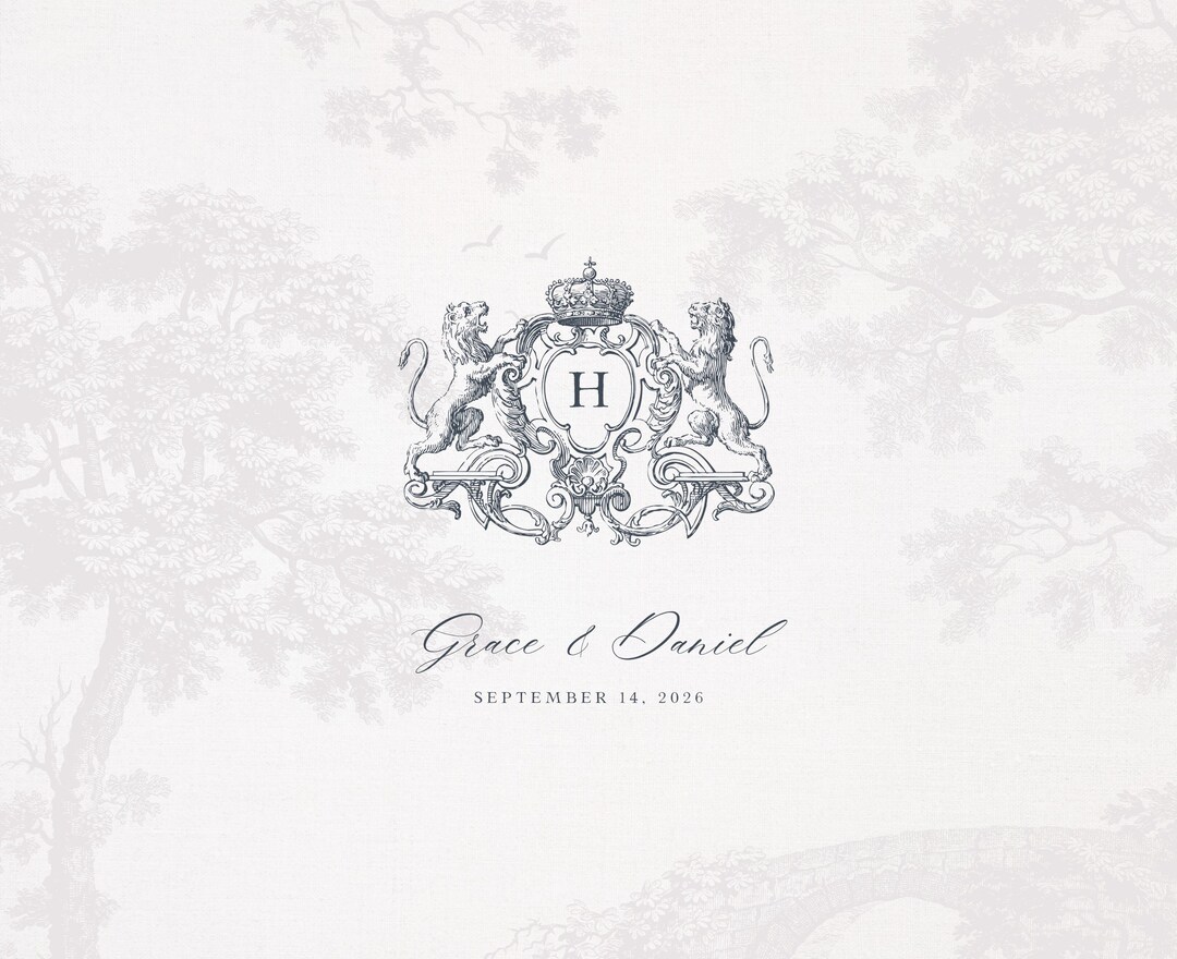 Elegant Wedding Crest Invitation Template, Vintage Monogram With Lions ...
