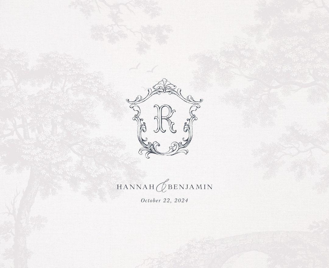 Elegant Vintage Wedding Monogram Crest, Line Art Wedding Crest With ...