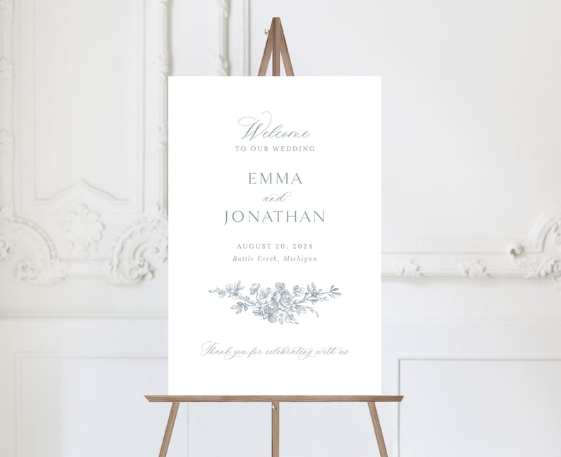 Printable French Roses Wedding Welcome Sign Template With - Etsy
