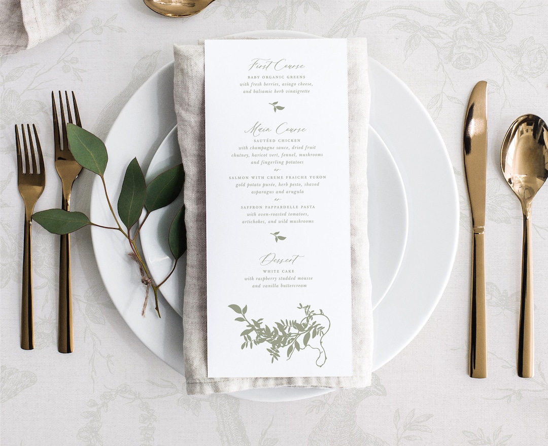 Printable Wedding Menu Card Template With Delicate Foliage Wreath ...