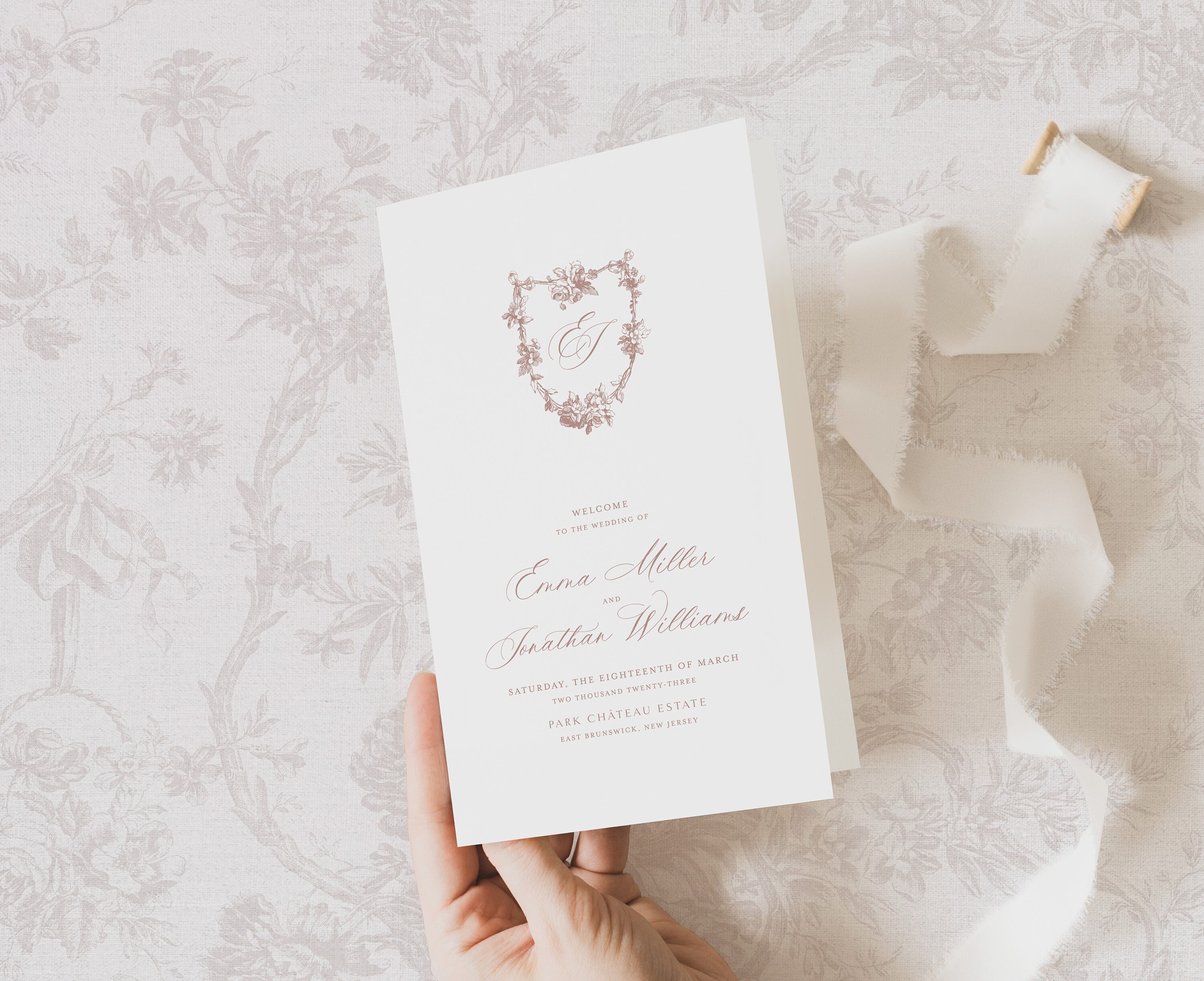 Printable Wedding Program Template With French Roses Editable - Etsy