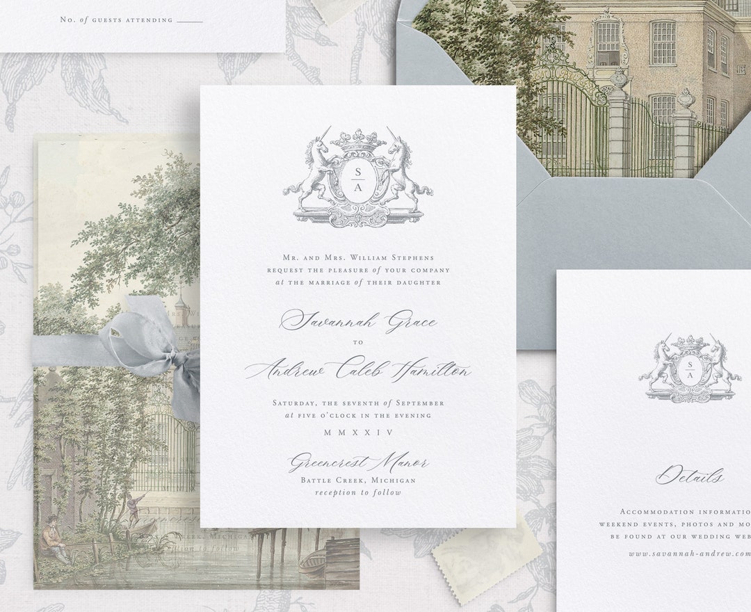 Printable Wedding Invitation Template Set With Royal Crest With ...