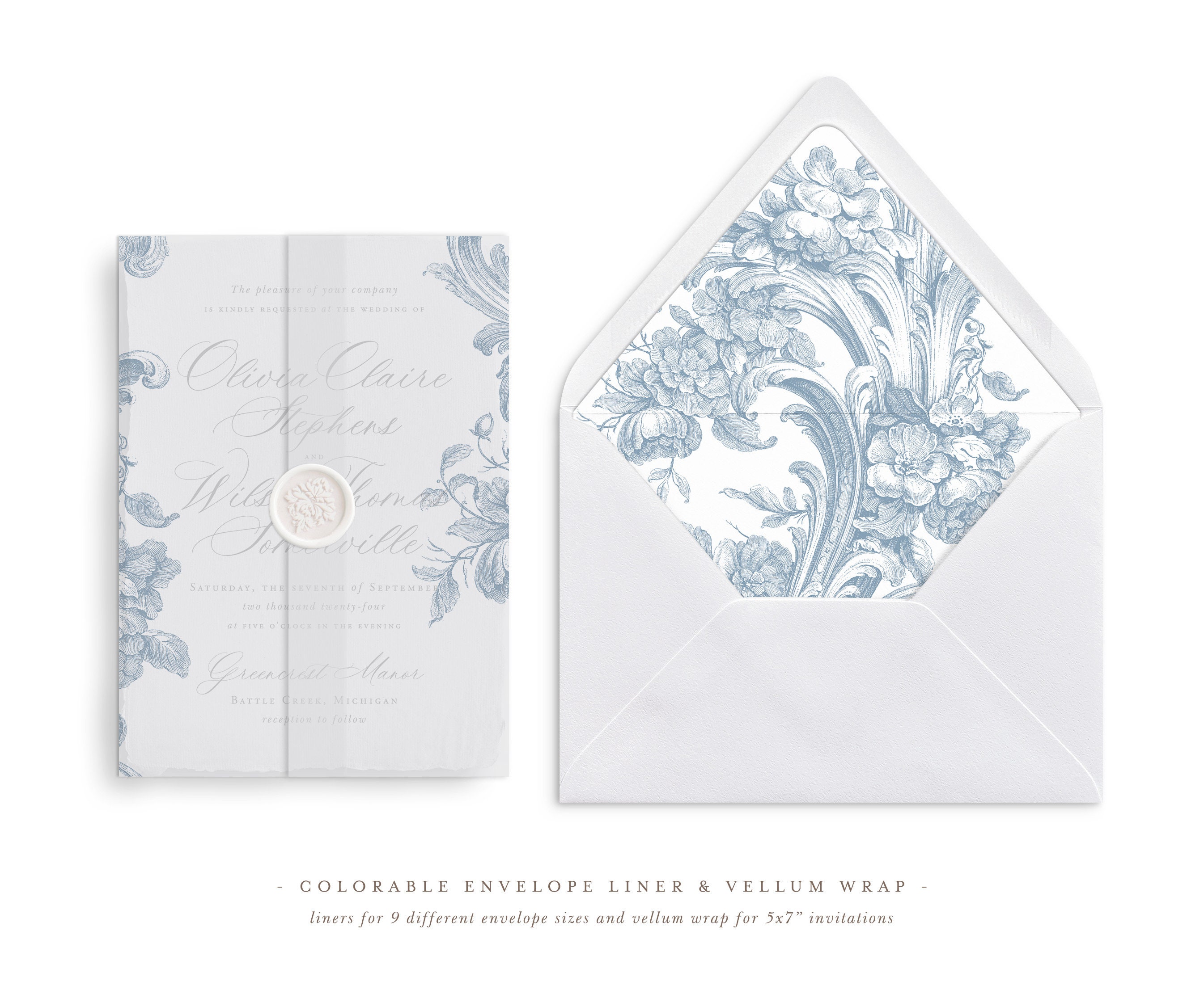 Color-customizable & Printable Wedding Vellum Wrap and Envelope Liner ...