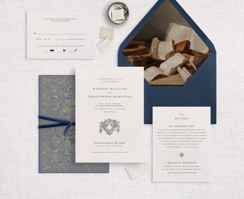 Printable Vintage Book Style Wedding Invitation Template Set - Etsy