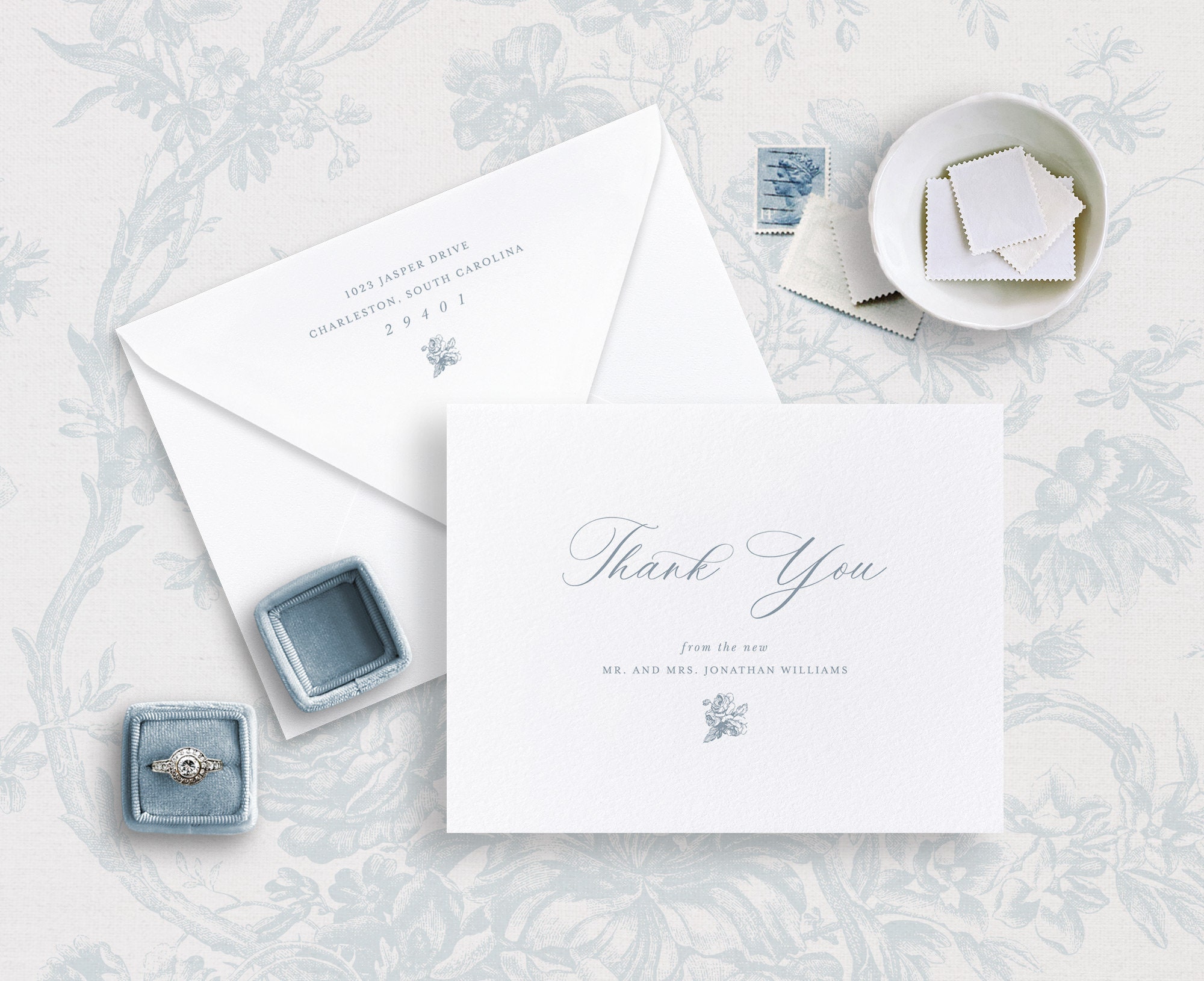 Printable Wedding Thank You Card Template With French Roses, Editable ...