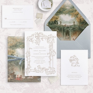 Printable Wedding Invitation Template Set With Filigree Baroque Frame ...