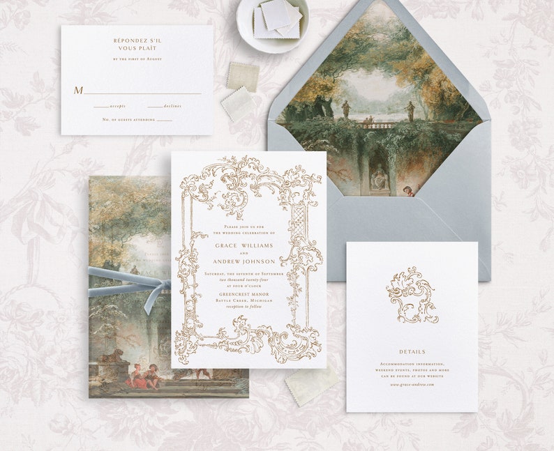 Printable Wedding Invitation Template Set With Filigree - Etsy