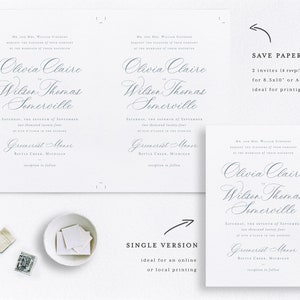 Printable Calligraphy Wedding Invitation Template Set, Editable Elegant ...