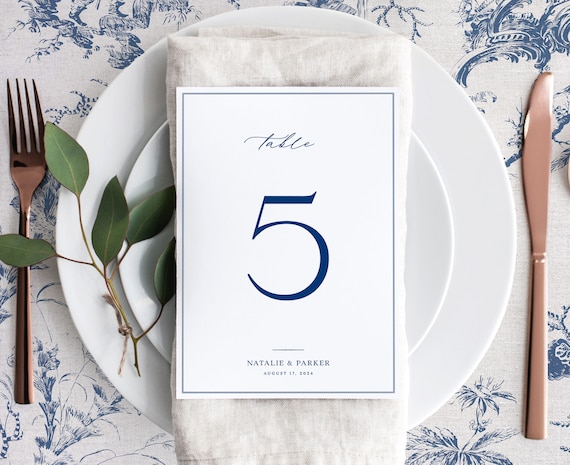 Printable Wedding Table Numbers Template in Blue and White - Etsy