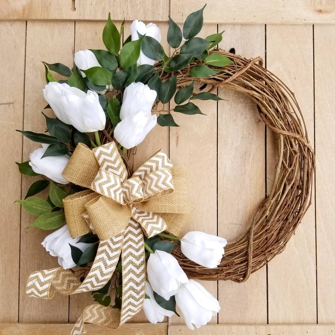White Tulip Wreathfor Front Door Tulip Wreath-spring Summer - Etsy
