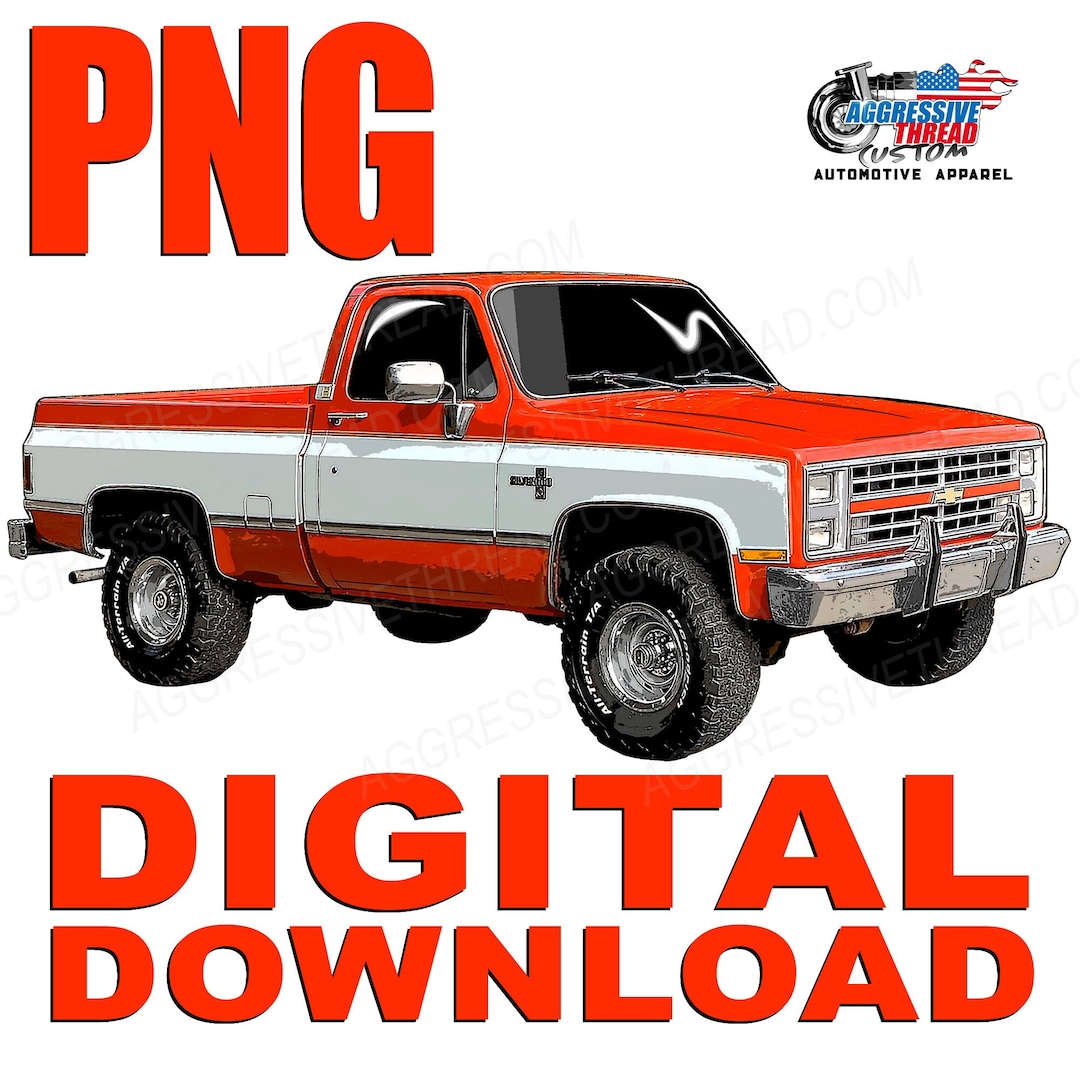 85 Square Body Chevy Truck K10 Orange and White Png Graphic Clip Art ...