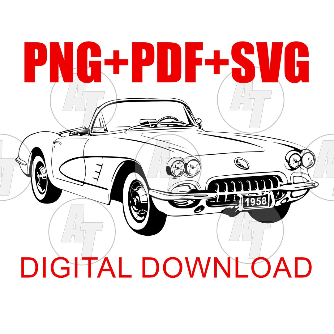 1958 Corvette Car Vector SVG, Png First Gen C1 Corvette, Vector Graphic ...