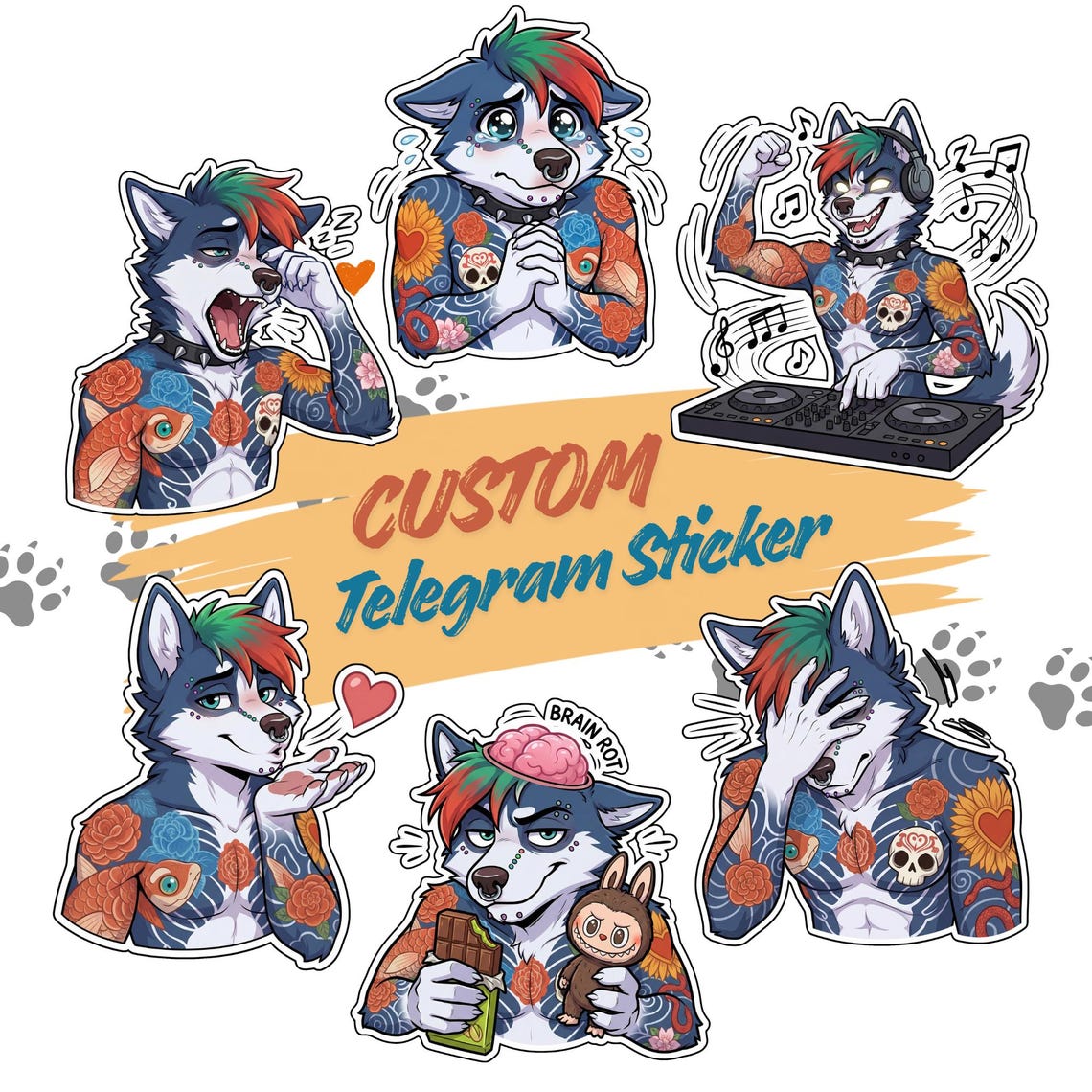 Custom Furry Telegram Sticker Commission - OC Fursona Icon Design ...