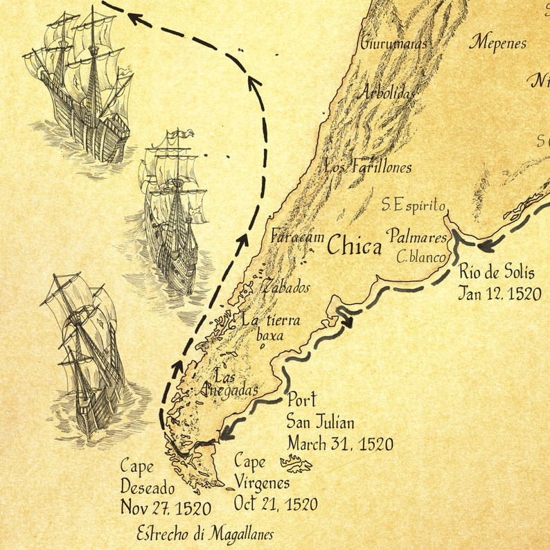 MAGELLAN VOYAGE MAP Classic World Map of the First Voyage - Etsy UK