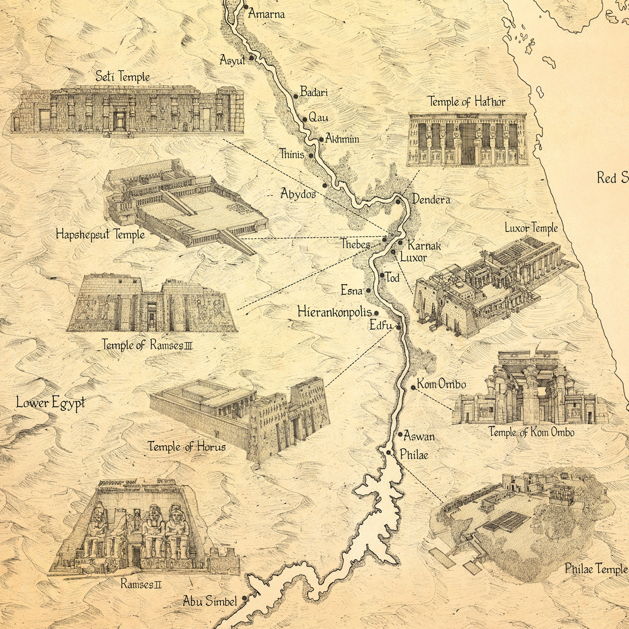 PYRAMIDS & TEMPLES of EGYPT Map of Ancient Egyptian Temples and ...