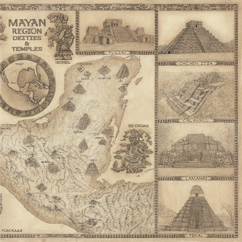 MAYA REGION MAP. Explore Mayan Gods and Temples With Our - Etsy