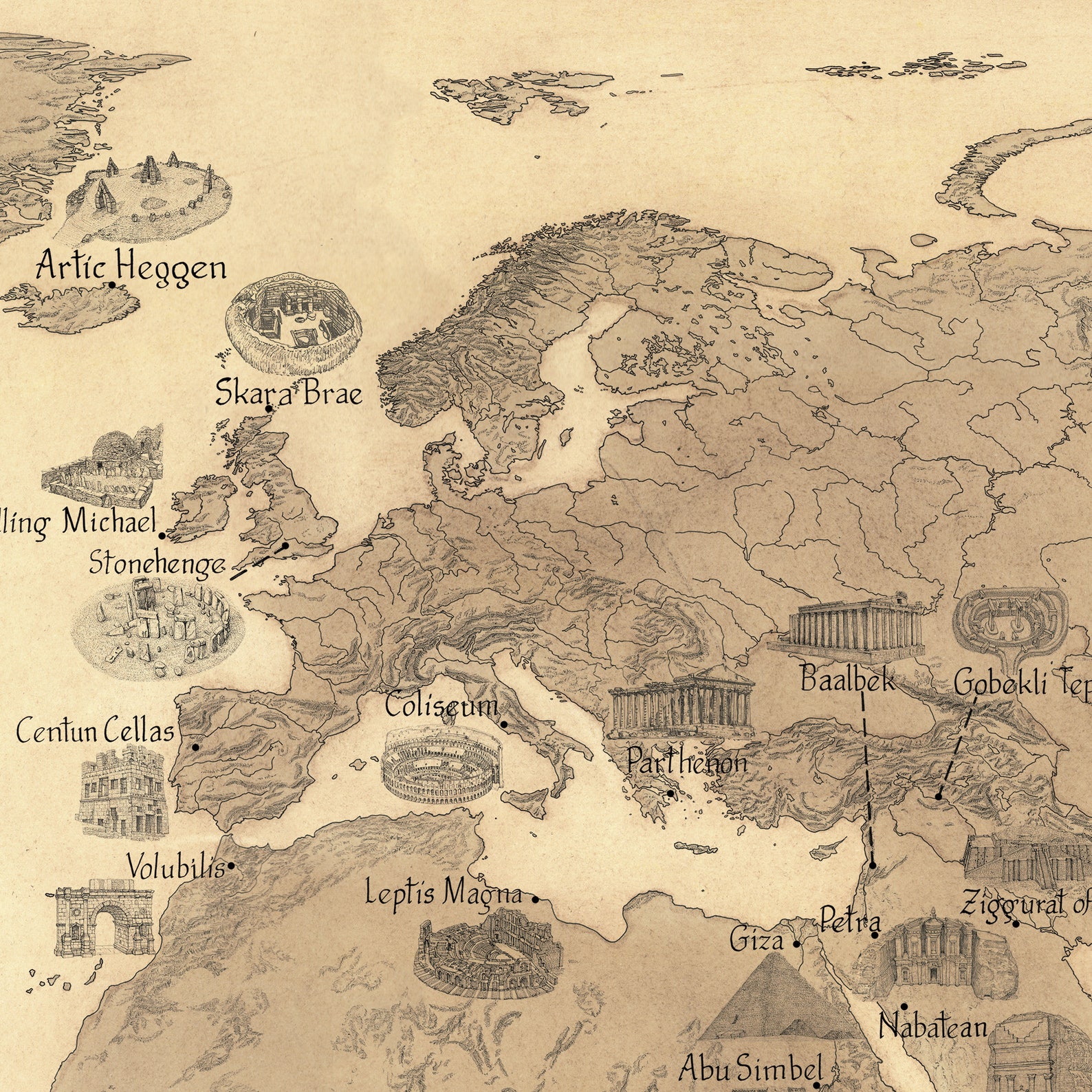 ANCIENT CIVILIZATIONS MAP Hand-drawn World map featuring | Etsy