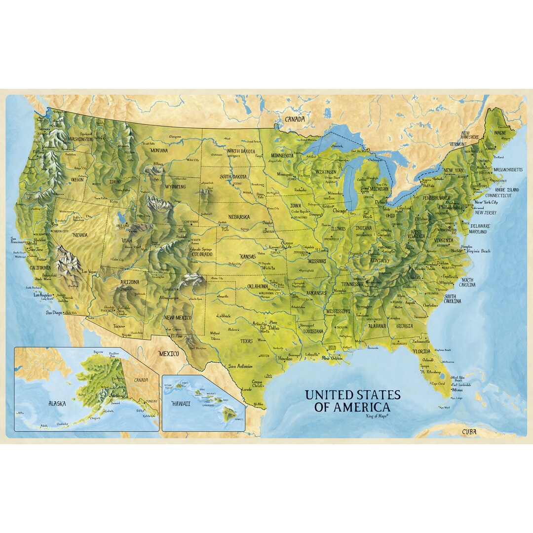 USA PAINTED MAP - Artistic, Originally Painted Depiction of the United ...