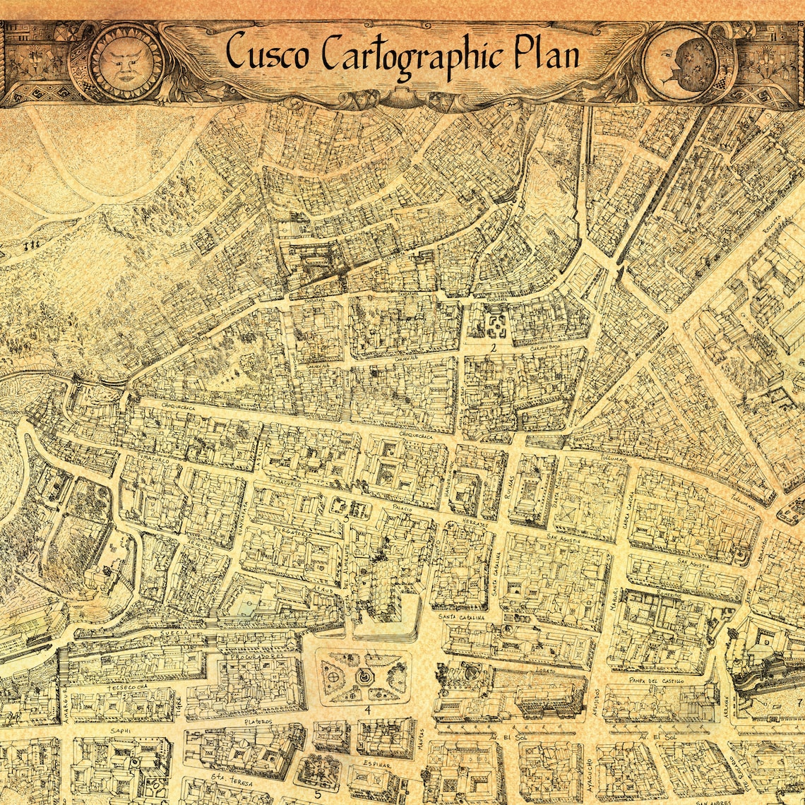 CUSCO CARTOGRAPHIC MAP Hand Drawn Map of Cusco the Heart of - Etsy