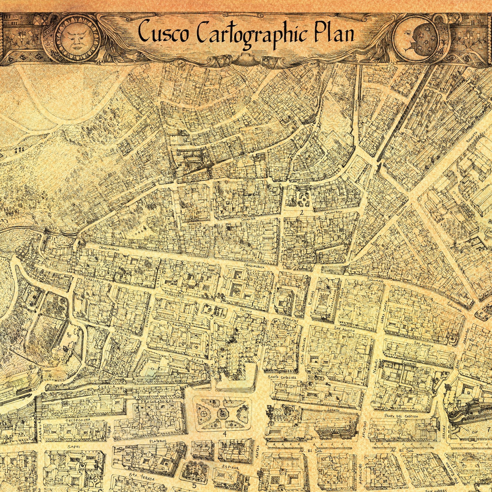 CUSCO CARTOGRAPHIC MAP Hand Drawn Map of Cusco the Heart of - Etsy