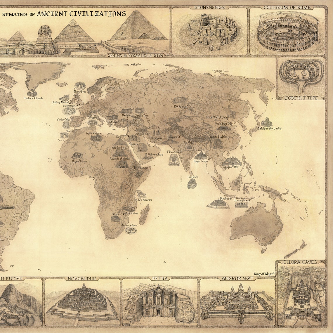 ANCIENT CIVILIZATIONS MAP Hand-drawn World Map Evidence of - Etsy