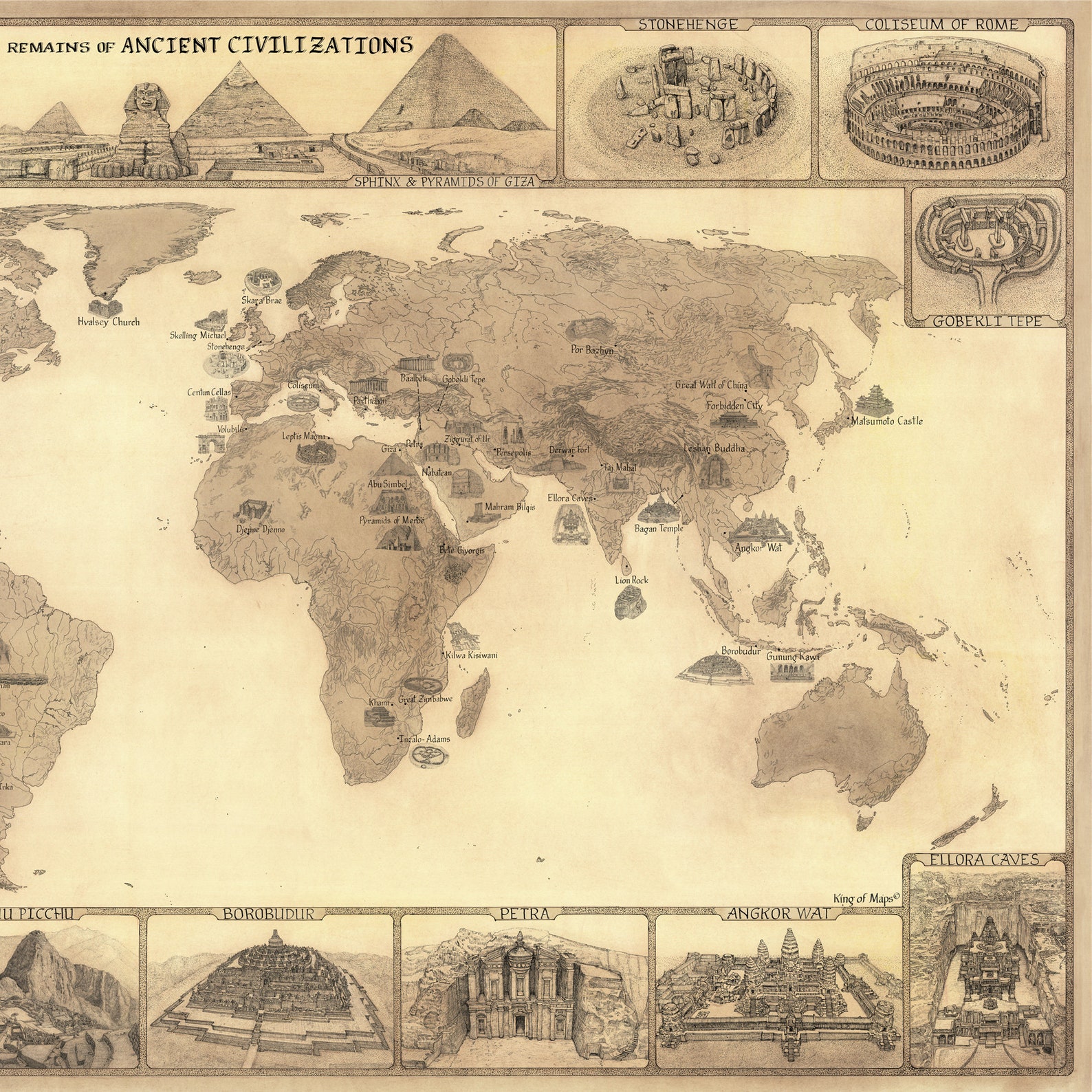 ANCIENT CIVILIZATIONS MAP Hand-drawn World Map Evidence of Past ...
