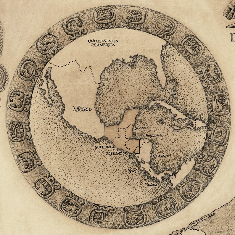 MAYA REGION MAP. Explore Mayan Gods and Temples With Our Hand-drawn Map ...