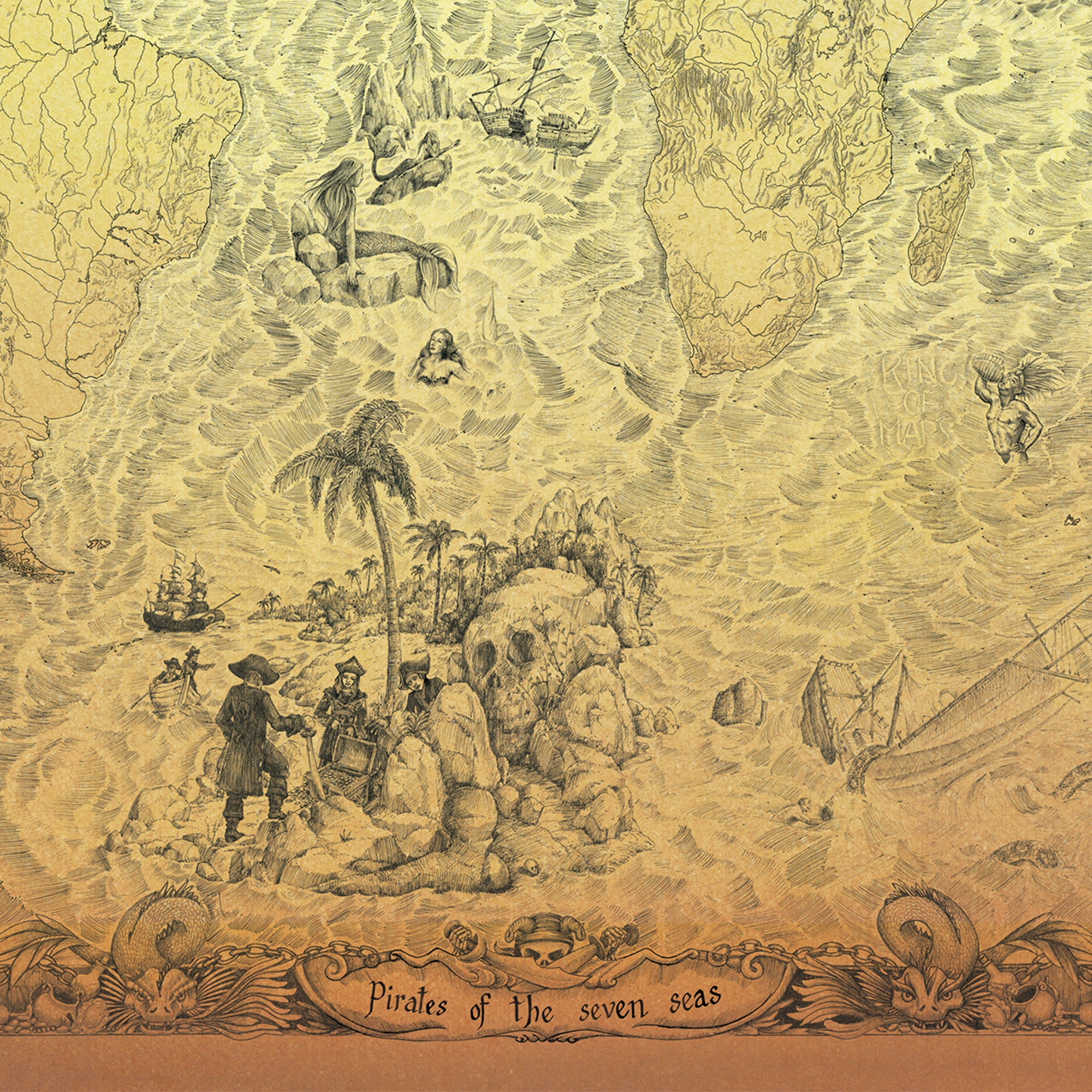 PIRATE MAP Hand Drawn Pirates of the Seven Seas World Map - Etsy