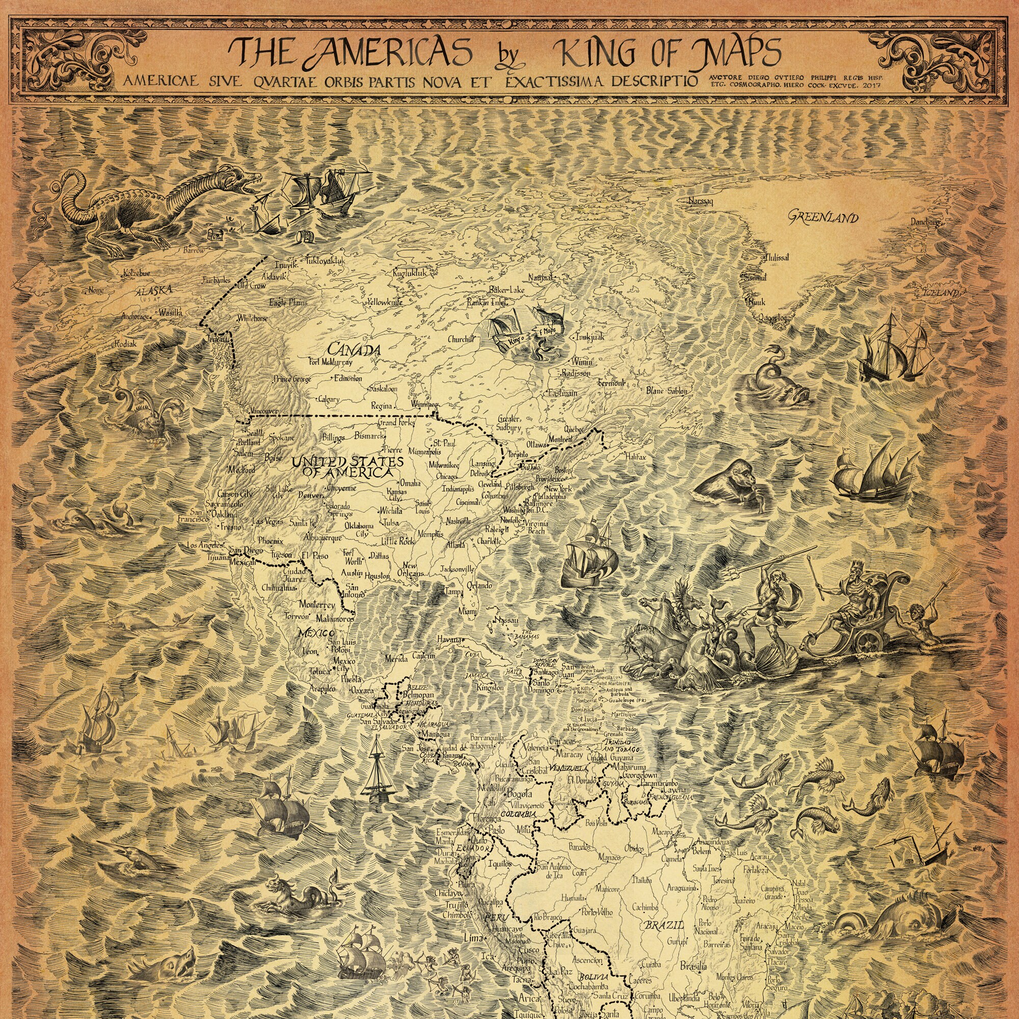 The Americas Map – Hand‑drawn Art Print – Gutiérrez Inspirations & Sea ...
