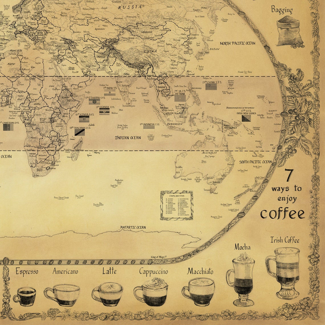 COFFEE WORLD MAP Coffee Lovers Love This Map Coffee | Etsy