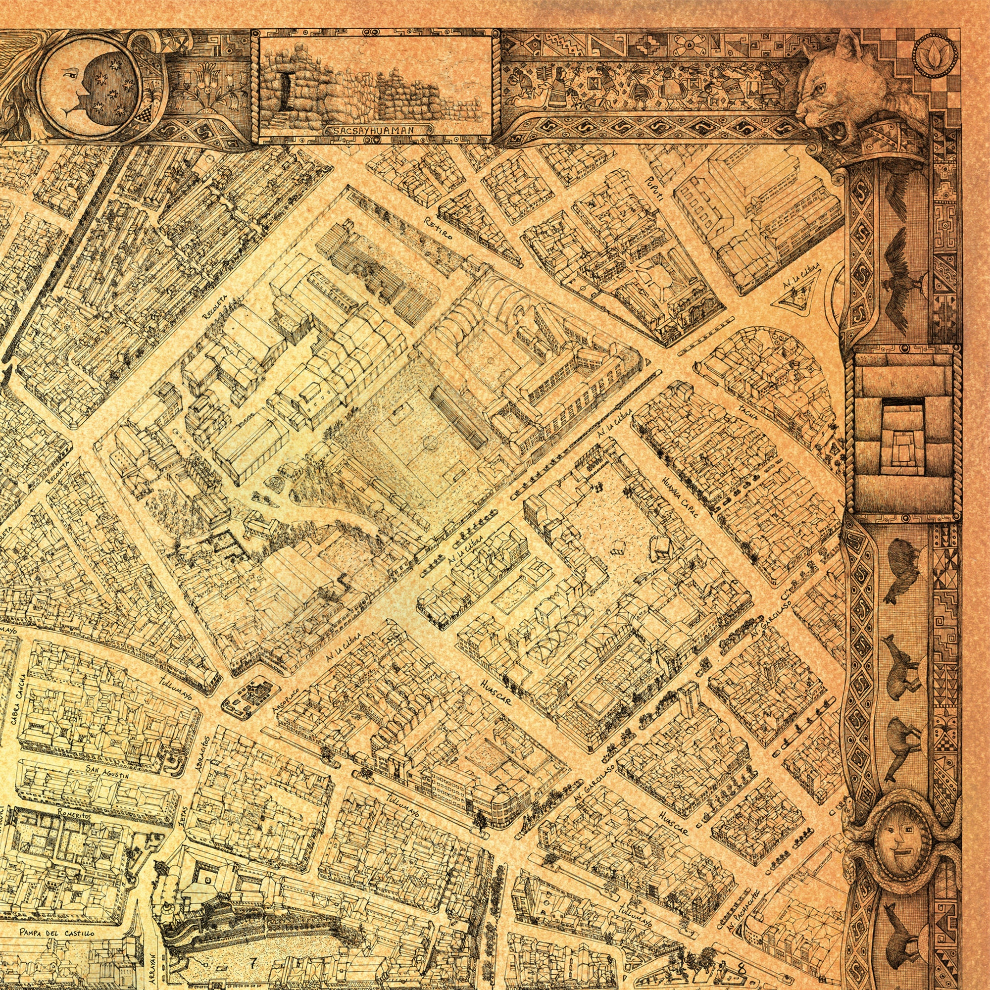 CUSCO CARTOGRAPHIC MAP Hand Drawn Map of Cusco the Heart of the Inca ...