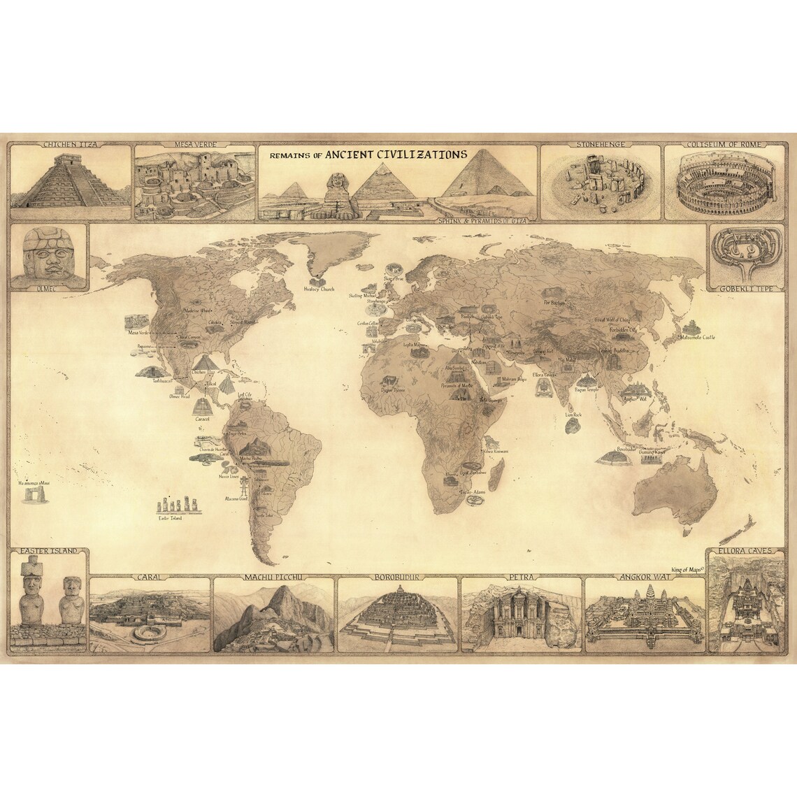 ANCIENT CIVILIZATIONS MAP Hand-drawn World Map Evidence of - Etsy
