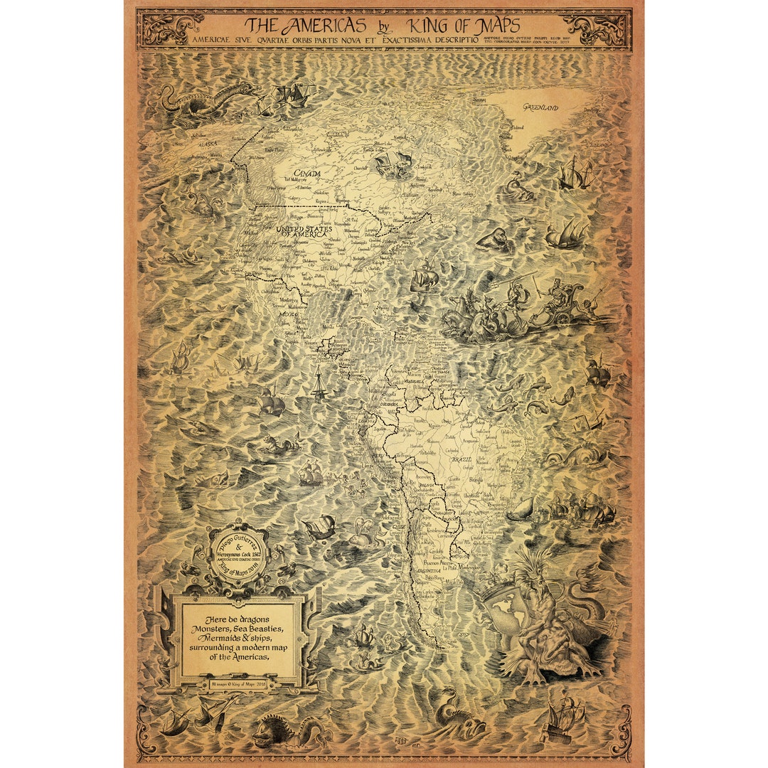 The Americas Map – Hand‑drawn Art Print – Gutiérrez Inspirations & Sea ...